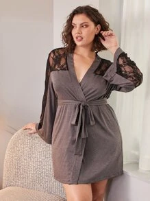 Grey Robe with Black Lace Detail – Lake and Laney